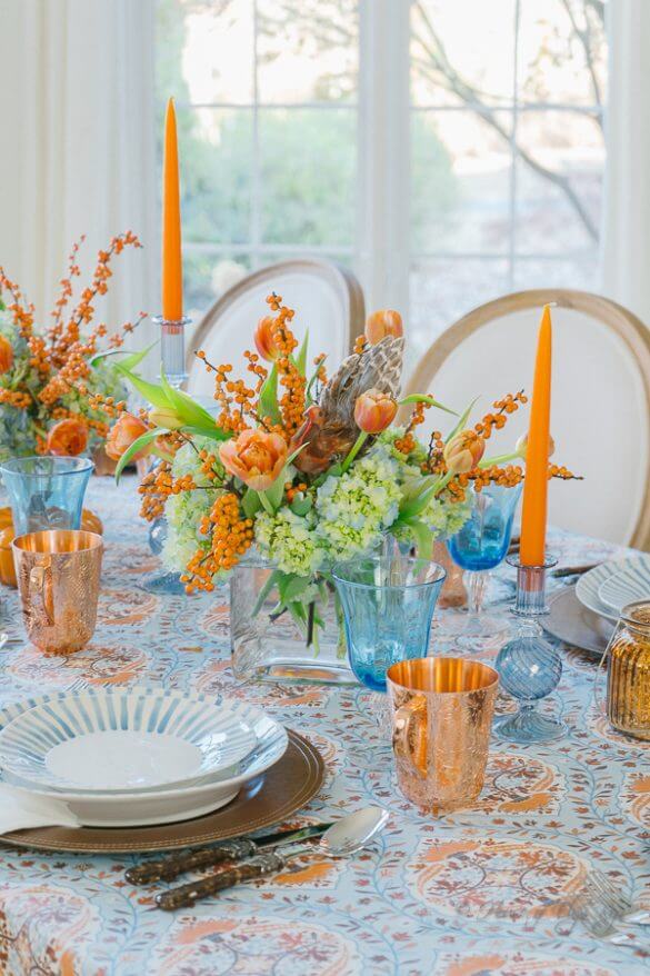 Beautiful Orange and Blue Table – The House of Elyn Ryn