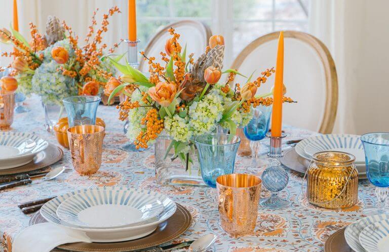 Beautiful Orange and Blue Table – The House of Elyn Ryn