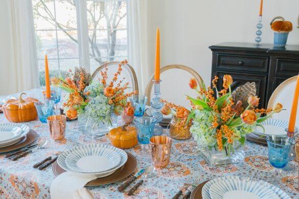 Beautiful Orange and Blue Table – The House of Elyn Ryn