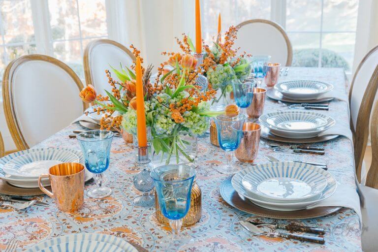 Beautiful Orange and Blue Table – The House of Elyn Ryn