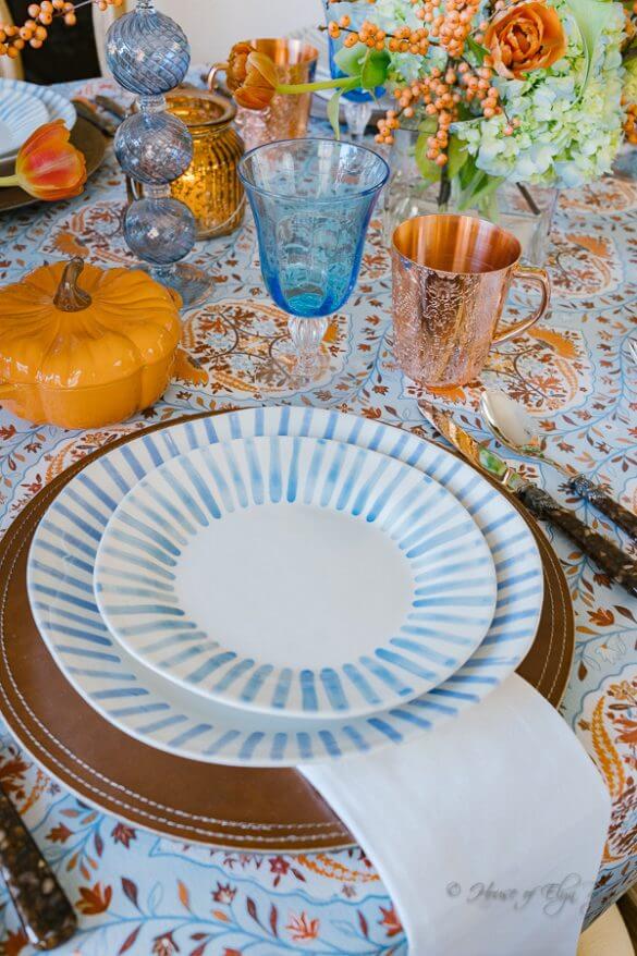 Beautiful Orange and Blue Table – The House of Elyn Ryn