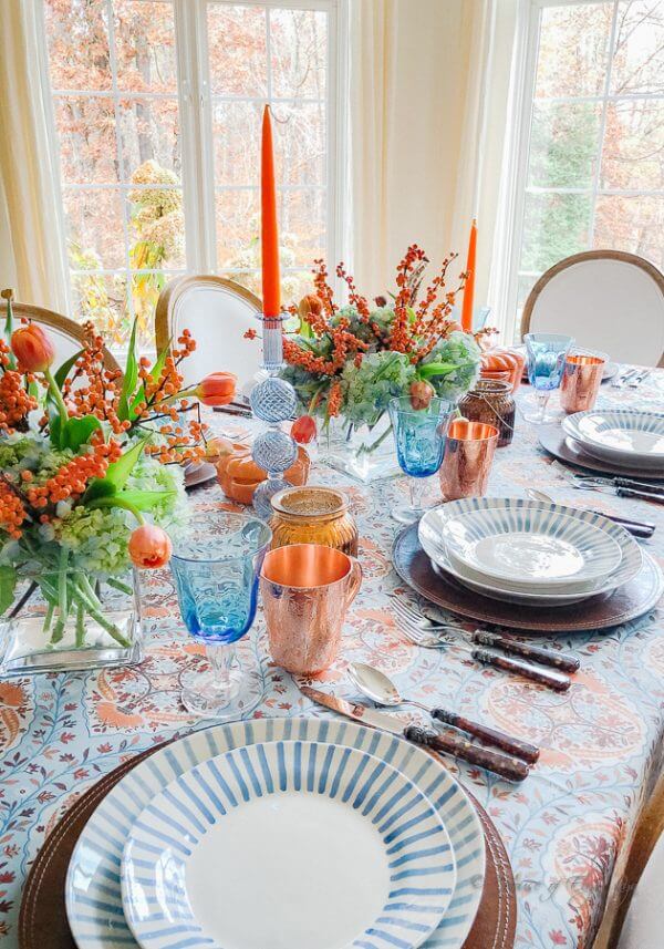 Beautiful Orange and Blue Table – The House of Elyn Ryn